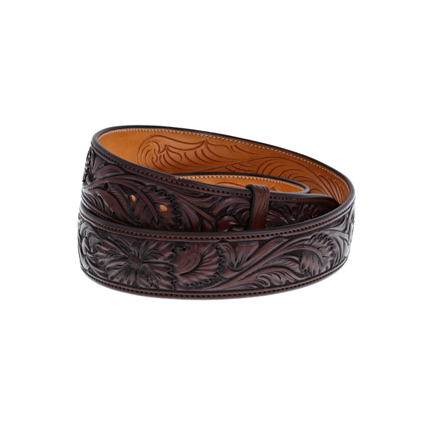 1.5" Straight Floral Tooled Belt Brown - Clint Orms Engravers ...