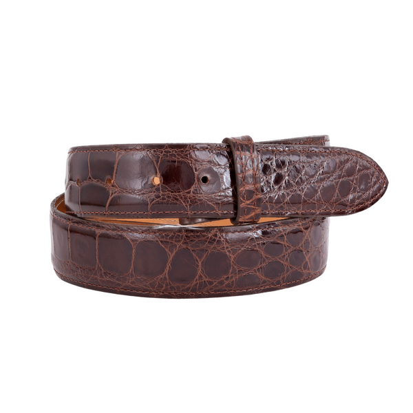 1.5" Straight Glossy Alligator Stitched Edge Chocolate - Clint Orms ...